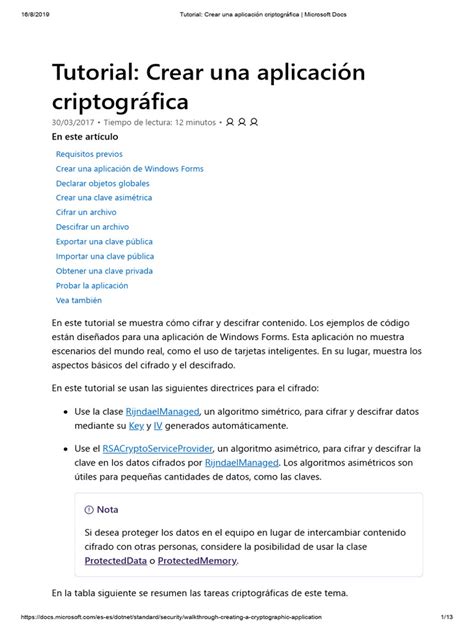 Tutorial Crear Una Aplicación Criptográfica Microsoft Docs Pdf