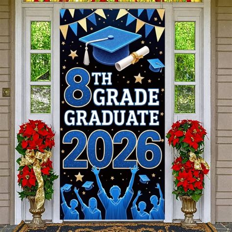 Blue Theme 8th Grade Graduation Banner Sparkling Design 2026 Graduate