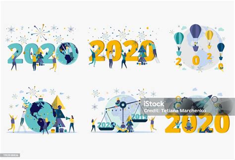 사람들은 새해 2020을 축하합니다 수화 축하의 은유 사무직 근로자가 휴일을 축하합니다 새해에 대한 스톡 벡터 아트 및 기타