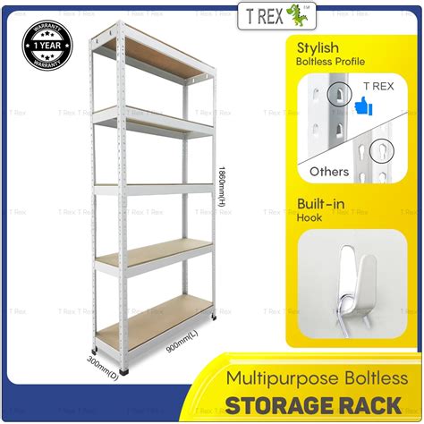 T Rex Multipurpose 5 Tier Boltless Storage Rack Shelve Rack Rak White Black Shopee Malaysia