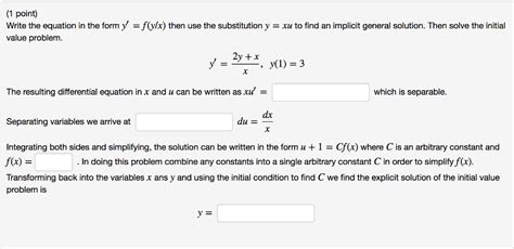 solved 1 point write the equation in the form y folx then