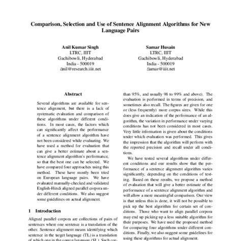 Comparison Selection And Use Of Sentence Alignment Algorithms For New Language Pairs Acl