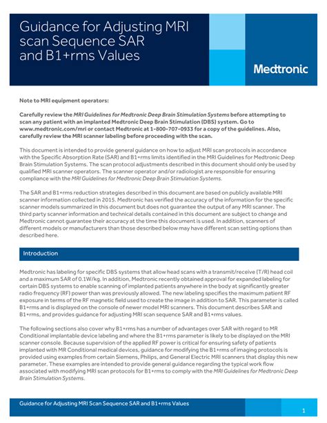 guidance for adjusting mri scan sequence sar and b1 rms values docslib