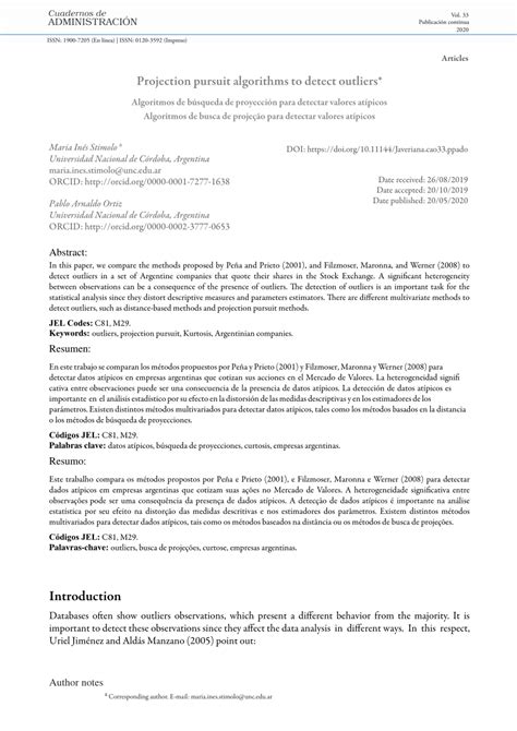 Pdf Projection Pursuit Algorithms To Detect Outliers