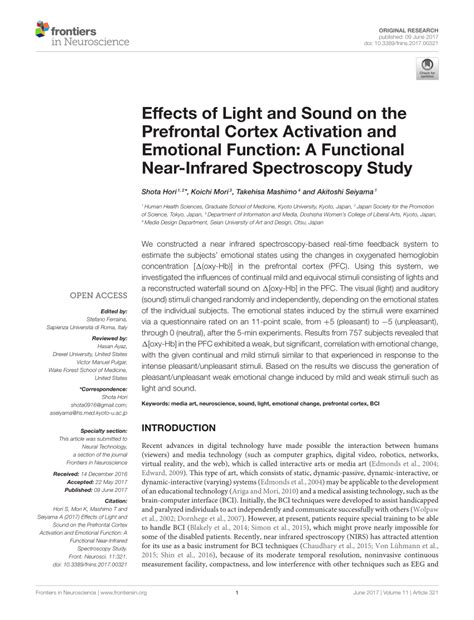 Pdf Effects Of Light And Sound On The Prefrontal Cortex Activation And Emotional Function A