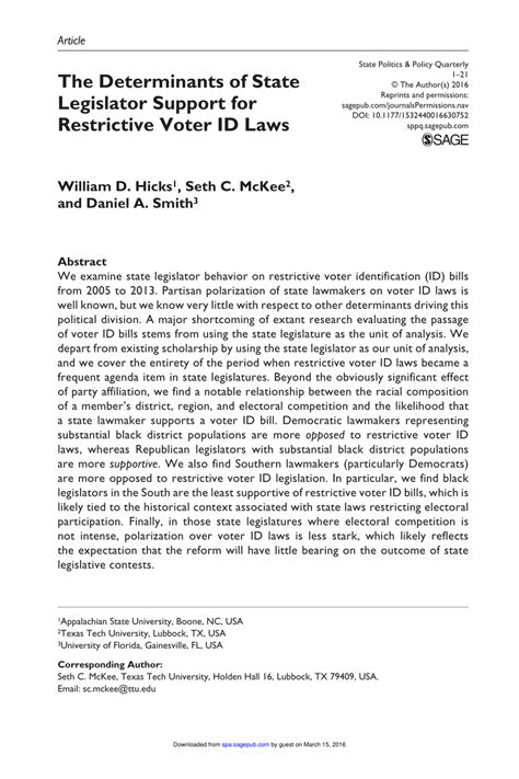 Pdf The Determinants Of State Legislator Support For Restrictive Voter Id Laws