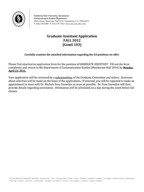 Graduate Assistant Application Fall California State Asn Csus Form