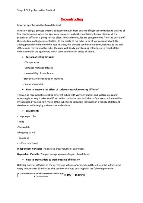 Agar Cubes Diffusion Practical Biology Year 11 Sace Thinkswap