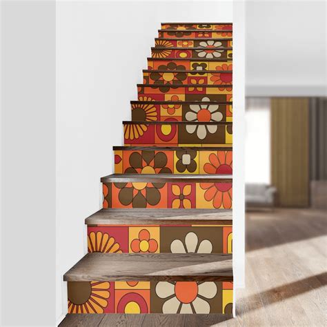 Retro Flower Power Stair Risers 70s Mid Century Modern Peel Stick Dec Kate Mcenroe New York