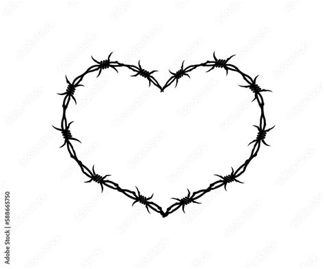Vector Wire Barb Heart Frame Dead Metal And Gothic Punk Y2k Tee Print