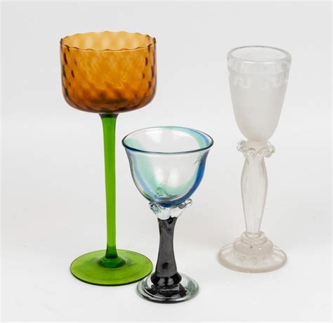 Lot Three Coloured Glass Goblets