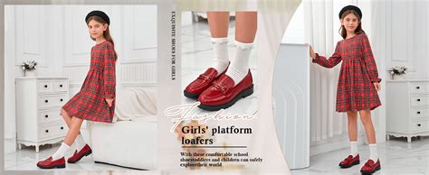Coutgo Girls Platform Loafers Slip On Chain Chunky Heel