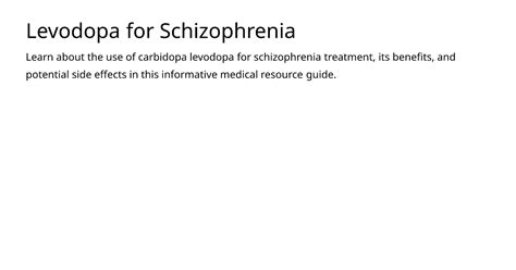 Levodopa For Schizophrenia Medsis