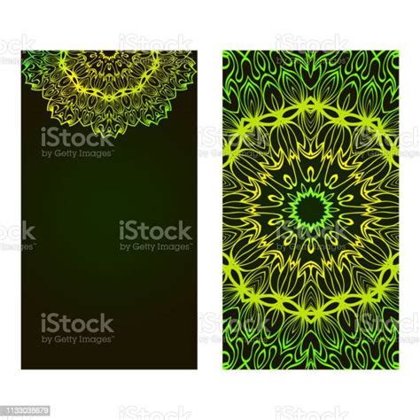 텍스트에 대 한 공간을 가진 초대장 템플릿 인사말 카드의 집합입니다 만다라 디자인 벡터 일러스트입니다 블랙 그린 색상 0명에 대한 스톡 벡터 아트 및 기타 이미지 Istock
