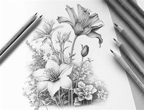 Drawing Floral Realistic Flower Artwork Image Ai Generated Premium Ai