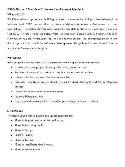 Sdlc And Sdlc Models Pdf