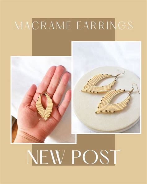 Ivory Bridal Micro Macrame Earrings Big Gold Marquise Drop With Bronze Miyuki Delica Neutral