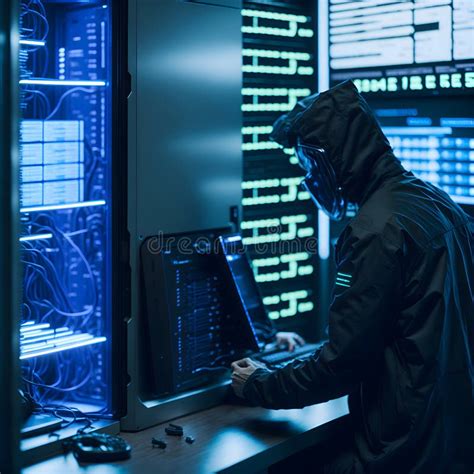 The Cyber Crime Hacker In Silhouetted And Disguised Breaking Into The