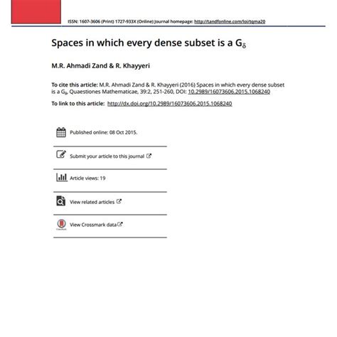 Spaces In Which Every Dense Subset Is A Gδ Download Scientific Diagram