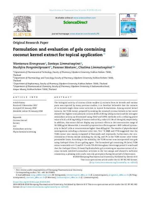Pdf Formulation And Evaluation Of Gels Containing Coconut Kernel