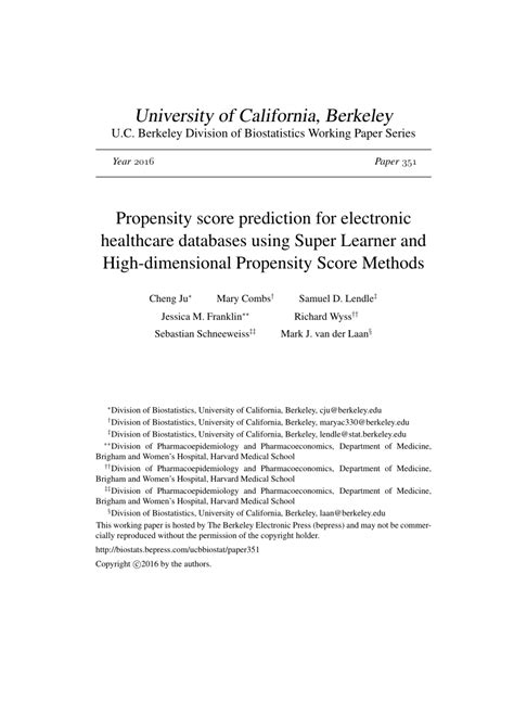 Pdf Propensity Score Prediction For Electronic Healthcare Databases Using Super Learner And