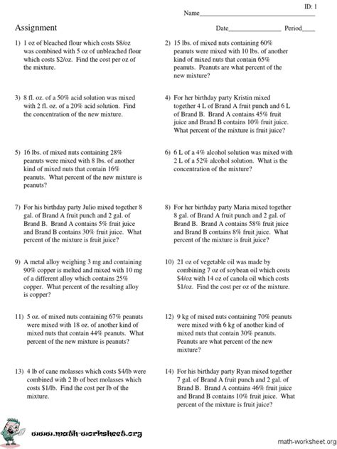 Equations Mixture Word Problems Easy Pdf Copper Alloy