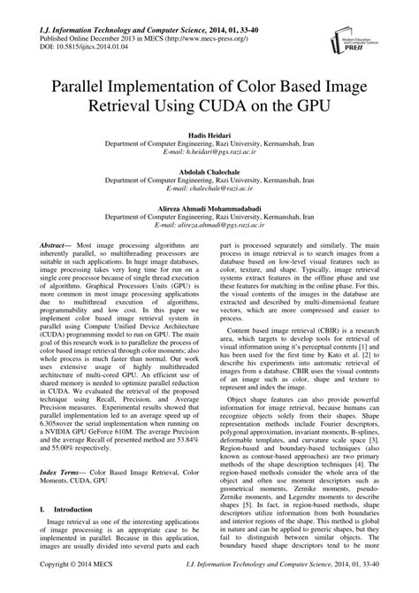 Pdf Parallel Implementation Of Color Based Image Retrieval Using Cuda