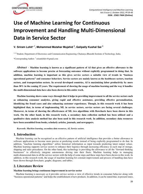 Pdf Use Of Machine Learning For Continuous Improvement And Handling Multi Dimensional Data In