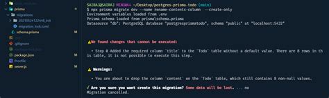 misleading message during prisma migrate dev create only · issue