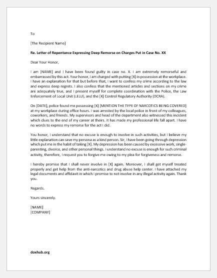 Letter Of Remorse For Crime Samples Document Hub