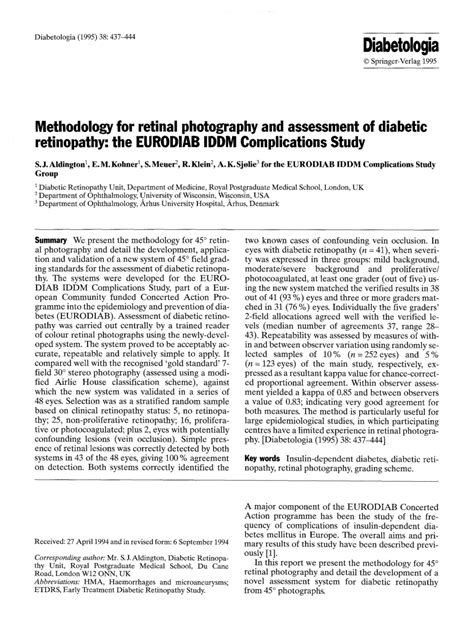 Pdf Methodology For Retinal Photography And Assessment Of Diabetic Retinopathy The Eurodiab