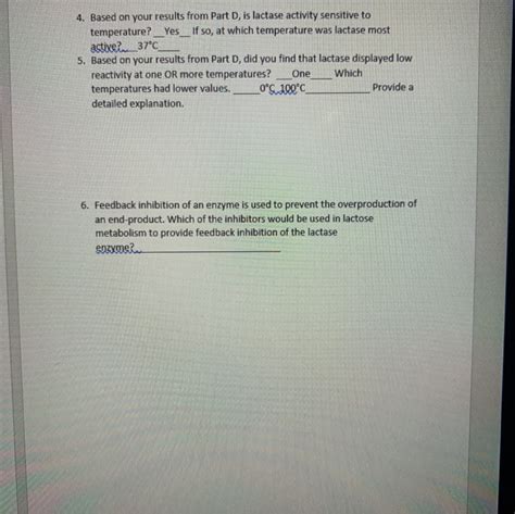 Solved Data Part 8 Analyzing Lactase Specificity Test Tube