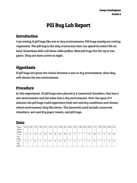 Pill Bug Lab Report Pdf