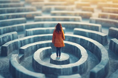 Person Navigating A Maze Or Labyrinth Symbolizing Problem Solving And Strategy Stock