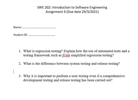 Solved Swe 202 Introduction To Software Engineering