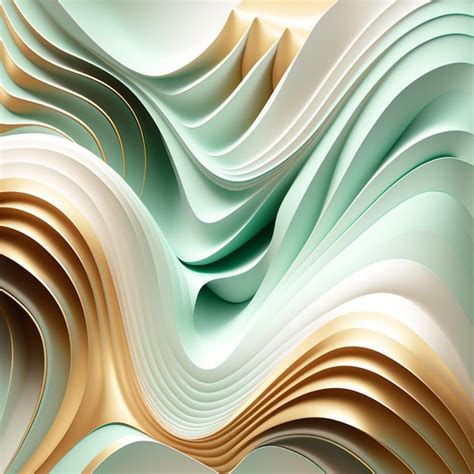 Premium Ai Image Abstract 3d Rendering Of A Wavy Pattern Of Green And Gold Generative Ai