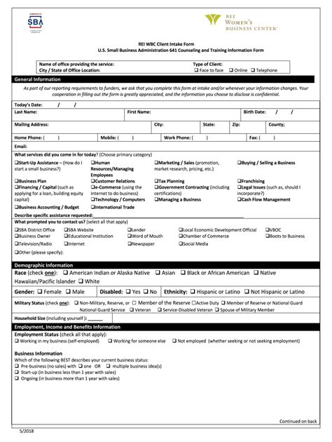 Rei Wbc Client Intake Form Fill Online Printable Fillable Blank