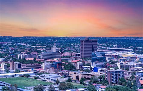 Panoramic Aerial View Of Bloemfontein City Twilight In Free State South