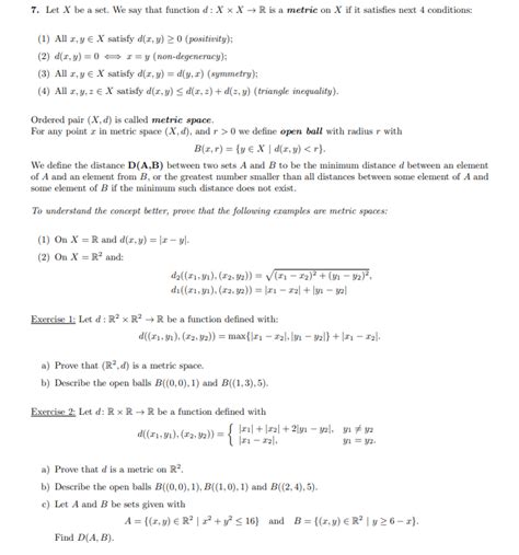Solved 7 Let X Be A Set We Say That Function Dx×x→r Is A