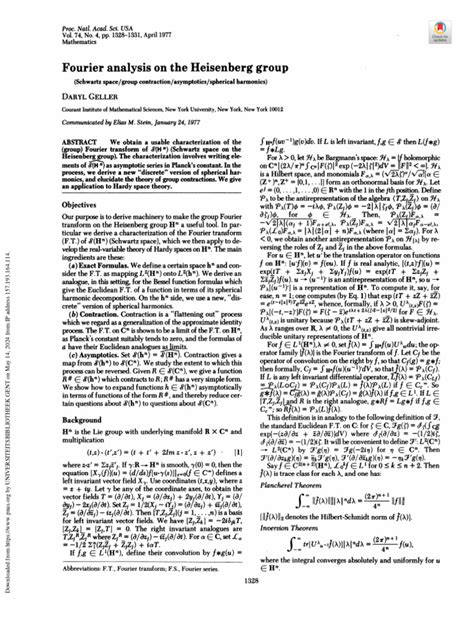 Geller 1977 Fourier Analysis On The Heisenberg Group Pdf Fourier