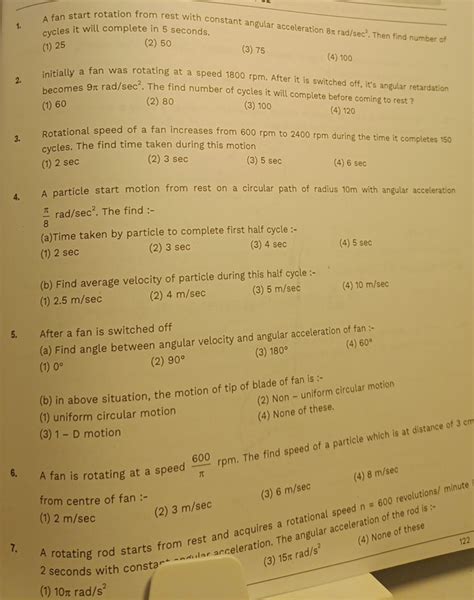 A Fan Start Rotation From Rest With Constant Angular Acceleration 8 Pi