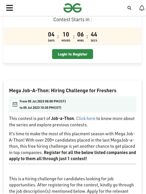 Geeksforgeeks Mega Job A Thon Hiring Challenge For Freshers Any