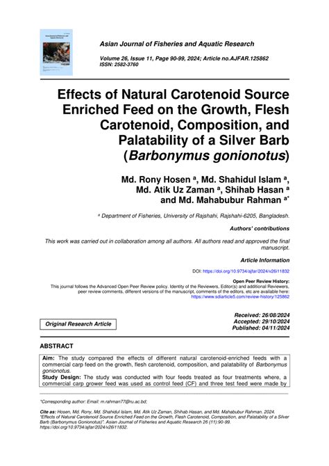 Pdf Effects Of Natural Carotenoid Source Enriched Feed On The Growth Flesh Carotenoid