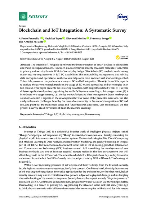 Pdf Blockchain And Iot Integration A Systematic Survey