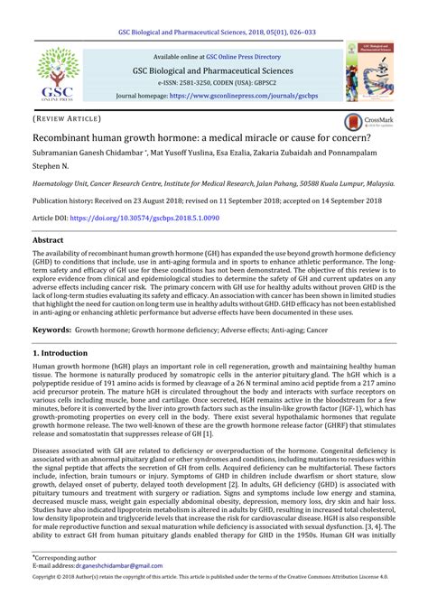 Pdf Recombinant Human Growth Hormone A Medical Miracle Or Cause For