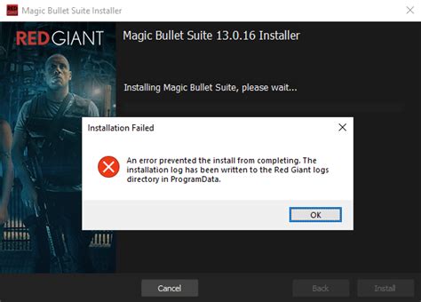 an error prevented the install from completing the installation log