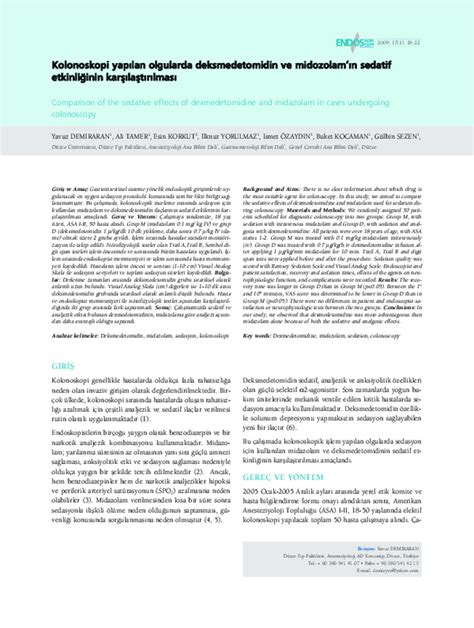 Pdf Kolonoskopi Yap›lan Olgularda Deksmedetomidin Ve Midozolam›n