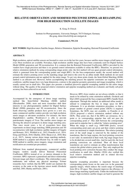 Pdf Relative Orientation And Modified Piecewise Epipolar Resampling