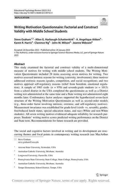 writing motivation questionnaire factorial and construct validity with