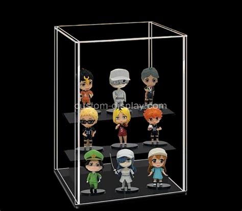 Custom Clear Acrylic 3 Tier Dustproof Showcase With Black Base